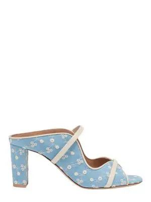 MALONE SOULIERS Norah Floral Denim Heeled Sandals - Blue