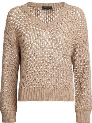 Fabiana Filippi Cotton-blend V-neck Sweater - Beige