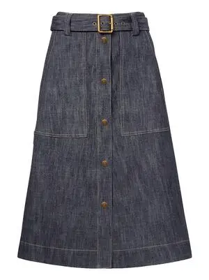 Moncler Belted Denim Midi Skirt - Blue