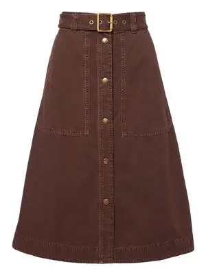 Moncler Belted Denim Midi Skirt - Brown