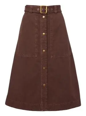 Moncler Belted Denim Midi Skirt - Brown
