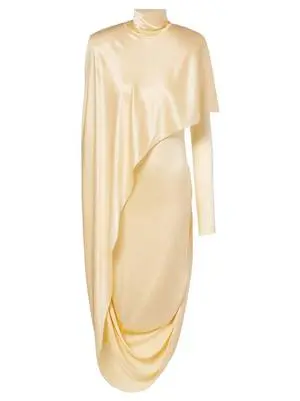 MUGLER Draped Silk-blend Midi Dress - Yellow