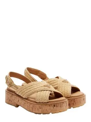 Prada Raffia Slingback Sandals - Beige