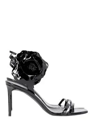 Saint Laurent Flower Corsage Square Sandals - Black