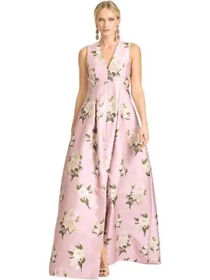 Sachin & Babi Brooklynne Printed Mikado Gown - Rose Quartz Tea Roses