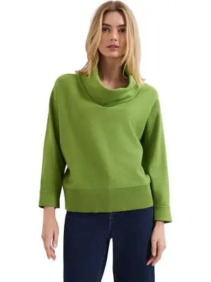 PHASE EIGHT Cowl Neck Jumper With Ribbed Detailing - Green