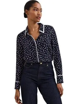 PHASE EIGHT Rita Printed Collared Button-up Shirt - Navy/ivory