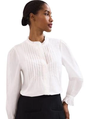 PHASE EIGHT Laurie Pleated Embroidered Cotton Blouse - Ivory