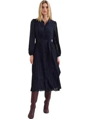PHASE EIGHT Marina Pleated Midi Shirt Dress - Navy