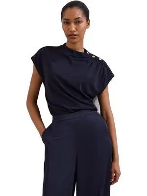 PHASE EIGHT Ruched Shoulder Hardware Top - Navy