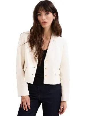PHASE EIGHT Adria Cropped Textured Blazer Jacket - Ivory