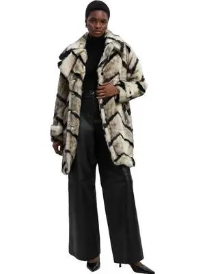 Karen Millen Faux Fur Belted Longline Coat - Mono