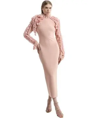 Karen Millen Petite Bandage Detail Midi Dress With Corsage Accents - Blush