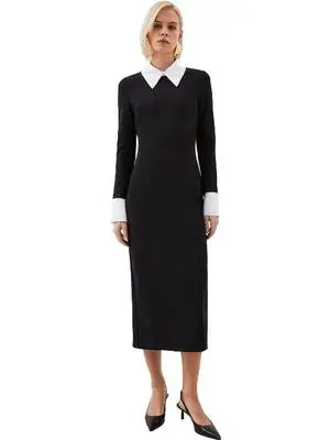 Karen Millen Jersey Cotton Poplin Midi Collar Dress - Mono