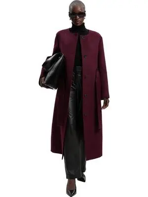 Karen Millen Wool Single-breasted Belted Maxi Coat - Burgundy