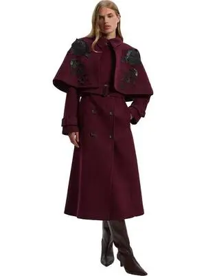 Karen Millen Tailored Funnel-neck Cape Midi Coat - Burgundy