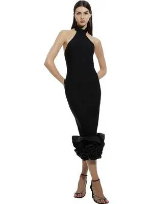 Karen Millen Ruffle Hem Halter Knit Midi Dress - Black