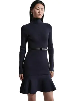 Karen Millen Roll Neck Belted Mini Dress - Navy
