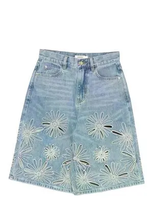 Sandro Floral Embroidered Denim Shorts - Blue