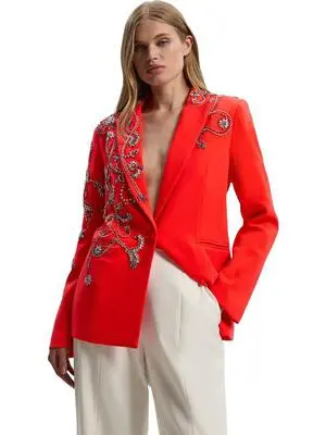 Karen Millen Embellished Single Breasted Blazer - Red