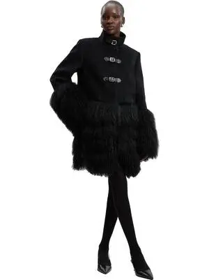 Karen Millen Brushed Wool Buckle Detail Short Coat - Black