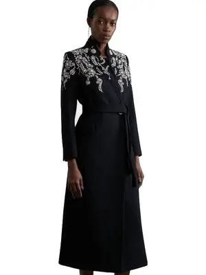 Karen Millen Tailored Wool Double Breasted Midi Coat - Black