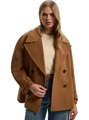 KAREN MILLEN Brushed Wool Double Breasted Short Coat