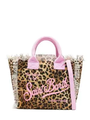 MC2 SAINT BARTH Leopard-print Tote Bag With Fringe - Neutrals