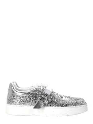 JIMMY CHOO Glitter Buckle Sneakers - Silver