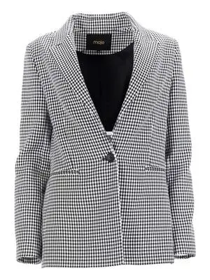 MAJE Vadimy Houndstooth Shoulder-Pads Blazer
