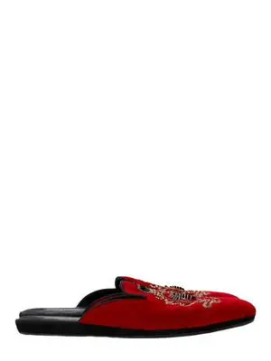Dolce & Gabbana Embroidered Velvet Mules - Red