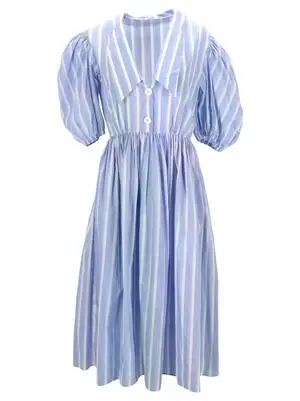 Miu Miu Striped Cotton Midi Dress - Blue