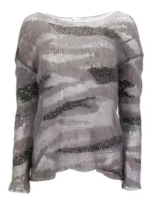 Saint Laurent Camouflage-patterned Sweater - Grey