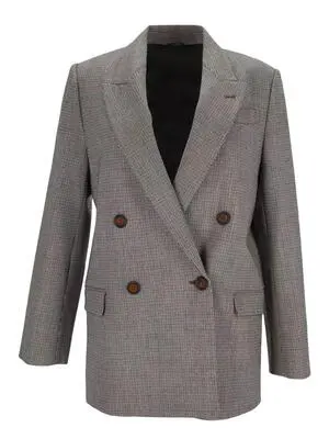 Brunello Cucinelli Houndstooth Double-breasted Blazer - Grey