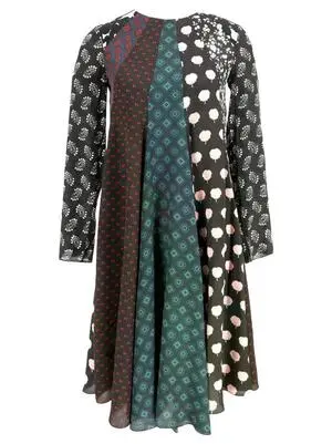 LANVIN Patchwork Long-sleeve Midi Dress - Black