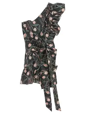 ISABEL MARANT VINTAGE Lavern One-shoulder Floral Mini Dress - Black