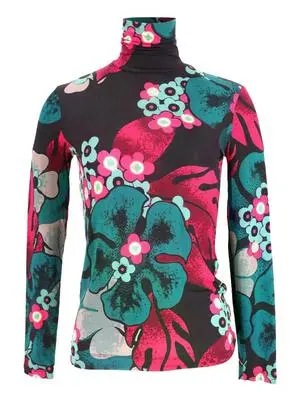 Dries Van Noten Floral-print Turtleneck Top - Black