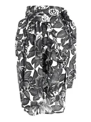 LANVIN Floral-print Tie-waist Cotton Midi Skirt - Black