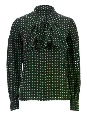 CELINE Polka-Dot Silk Button-Up Shirt