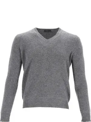Prada V-neck Ribbed Sweater - Grey