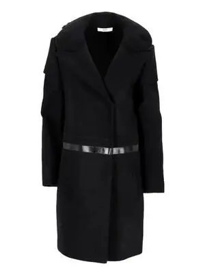 Prada Fur-trim Wool Coat - Black