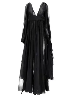 Saint Laurent Deep-neck Maxi Gown - Black