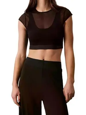 Calvin Klein Cropped Performance Sports Bra Top - Black