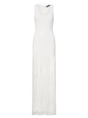 David Koma Fringed Ribbed-knit Maxi Dress - White