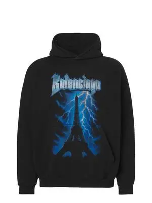 Balenciaga Printed Cotton Hoodie - Black