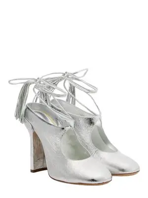 Dries Van Noten Metallic Leather Mules - Silver