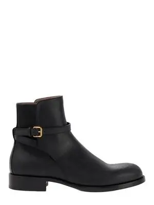 THE ROW Leather Ankle Boots - Black