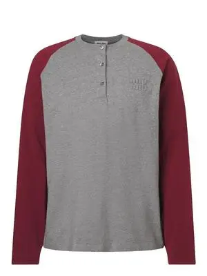 Miu Miu Cotton Jersey Henley Shirt - Grey