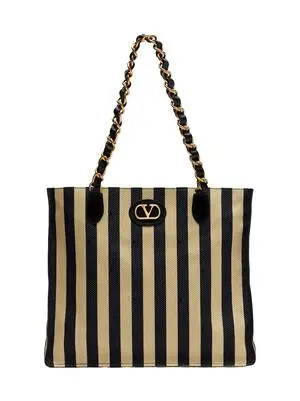 Valentino Garavani Laseine Large Striped Tote Bag - Black