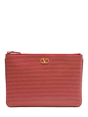 Valentino Garavani Vlogo Striped Leather Pouch - Red